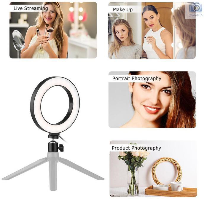 Jual Yo* 6 Inch Desktop Led Ring Light 3200K-5500K Dimmable Mini Camera ...