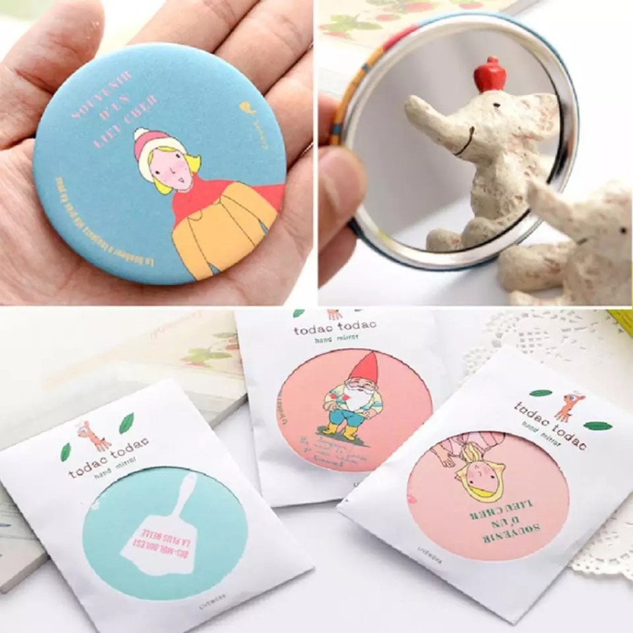 Jual Cermin Kaca Rias Mini Bulat Kecil Travel Motif Kartun Lucu ...
