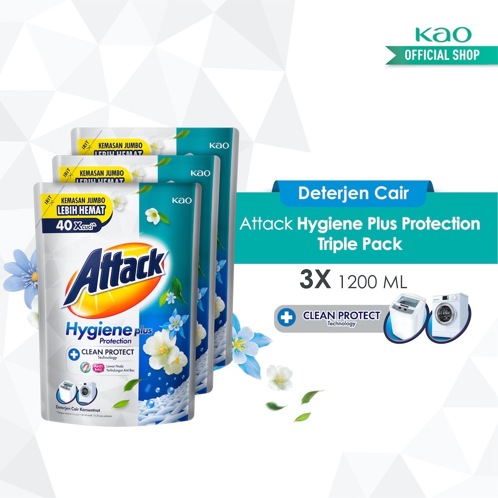 Jual Attack Hygiene Plus Deterjen Cair Semua Mesin Cuci 1200 mL Triple ...