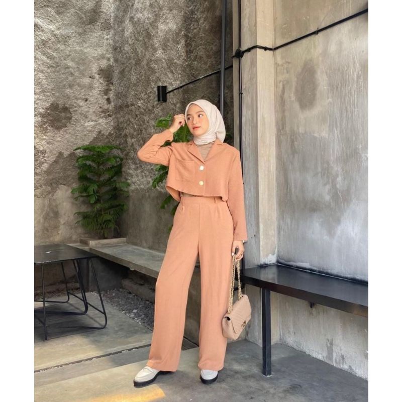 Jual ONE SET WANITA KOREAN STYLE / HAVA SET CRINKLE CROP / PREMIUM ...