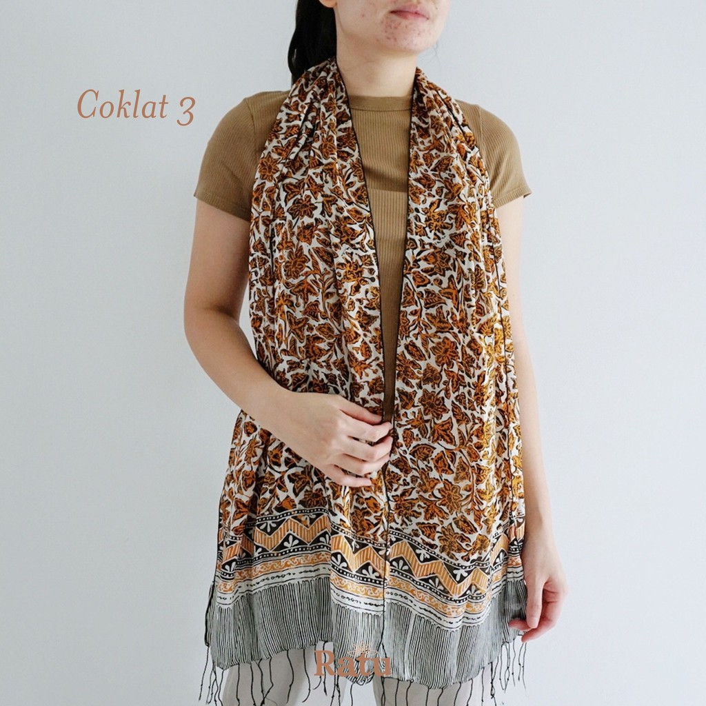 Jual Syal Sutra Salur Batik 45x170 Coklat 3 / Selendang / Scarf ...