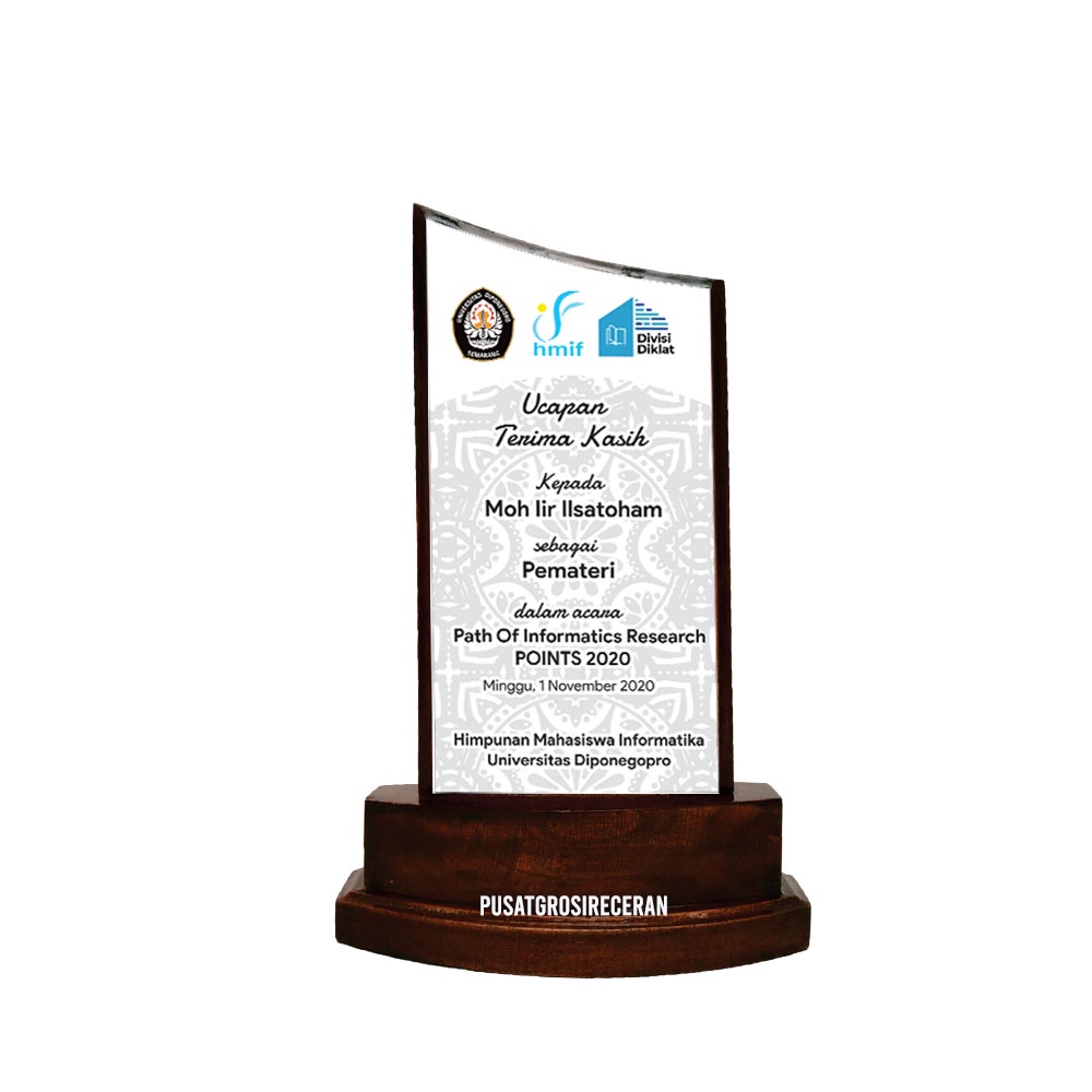 Jual Custom Vandel KKN Magang Pembicara Kayu Asli Plakat Piagam Suvenir ...