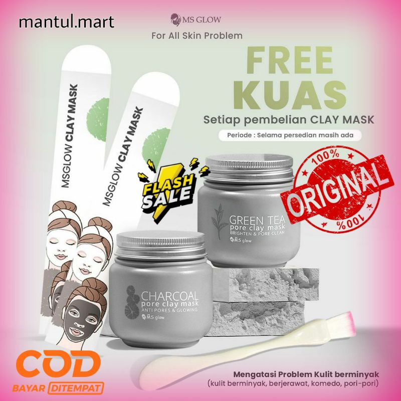 Jual CLAY MASK MS GLOW TERMURAH CLAY MASK TERMURAH GREENTEA CLAY MASK ...
