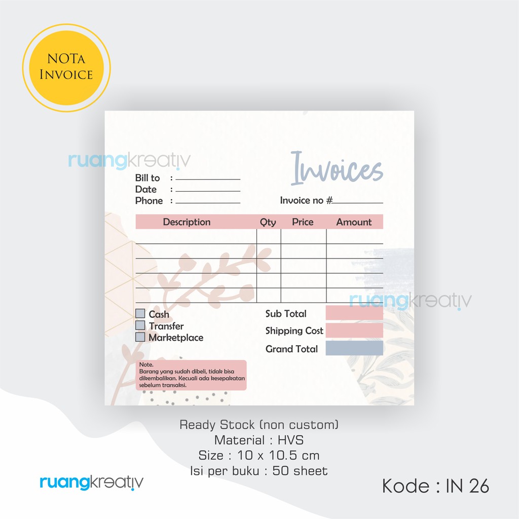 Jual Ruang Kreativ Buku Nota Aesthetic Invoice Olshop Full Color ...