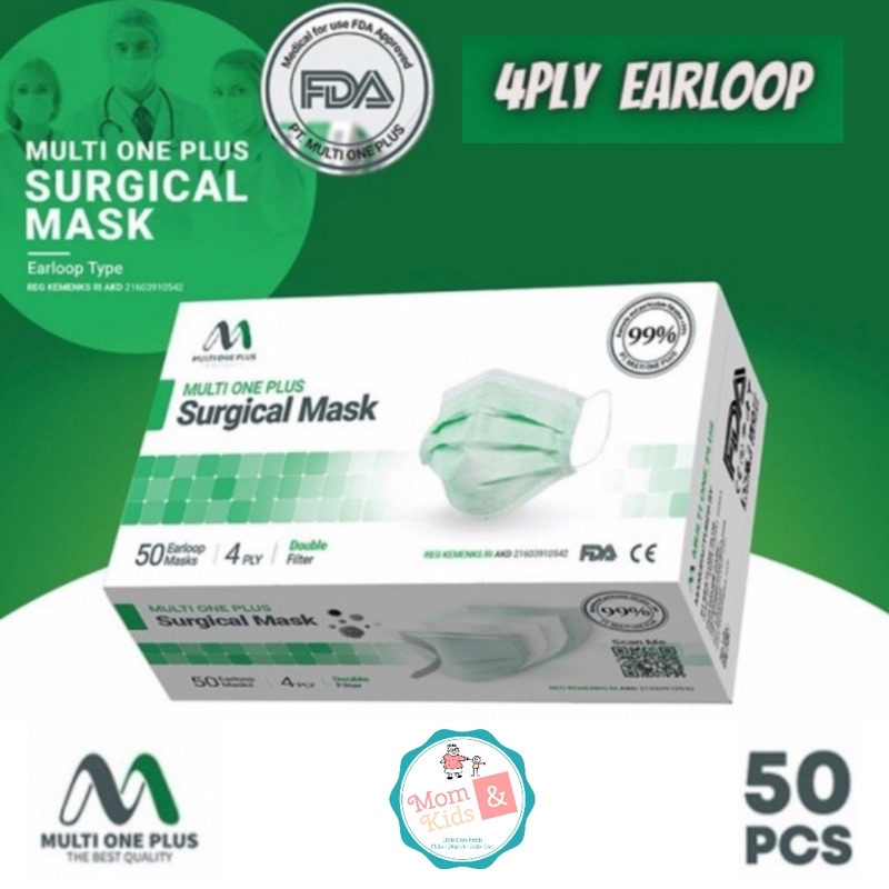 Jual Masker Surgical Earloop Multi One Plus 4 Ply (50 pcs) | Multi One ...
