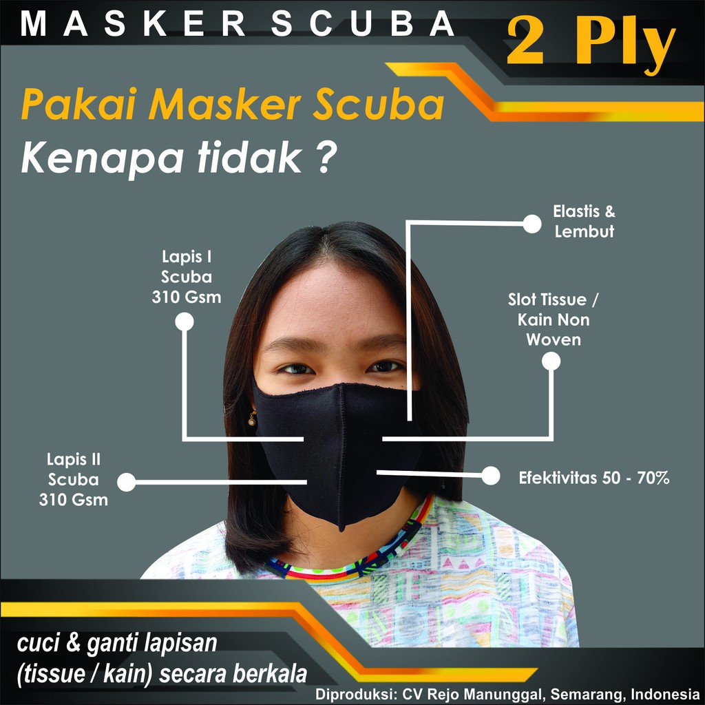 Jual Masker Scuba 2 ply masker scuba 2 lapis + slot tissue / kain non ...