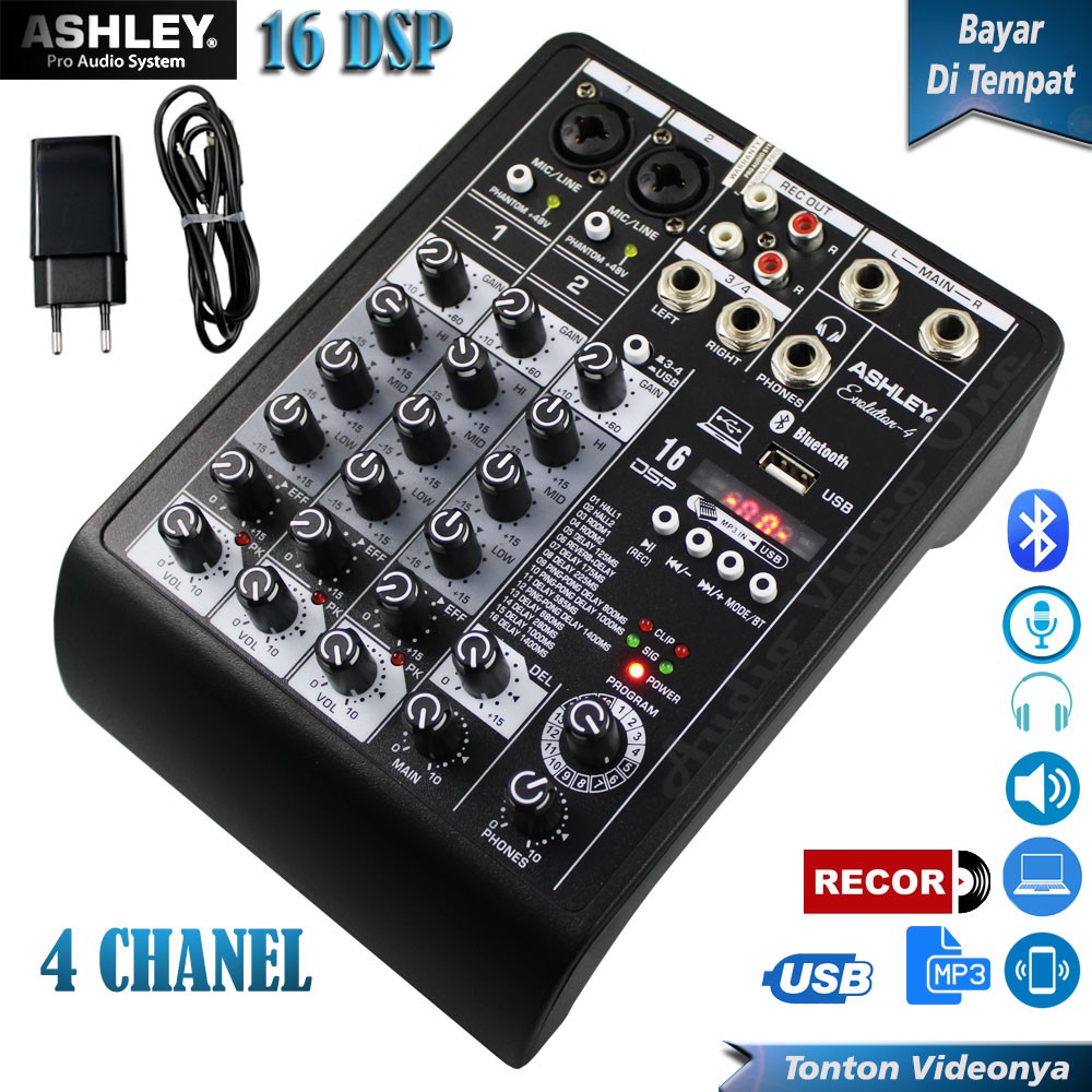 Jual Mixer 4 Chanel Ashley Evolution-4 Mikser Wireless Audio 16 DSP Suport Bluetooth Record Usb ...