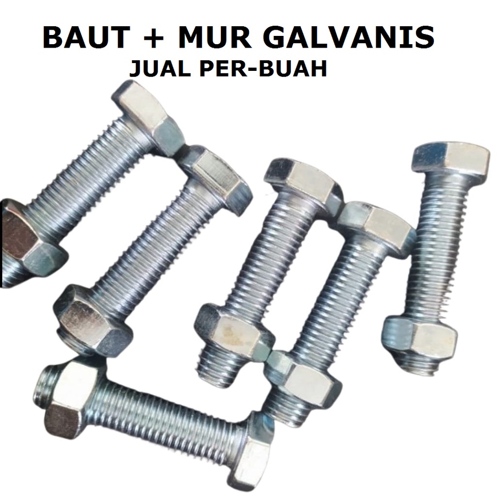 Jual Perbuah Baut Mur Galvanis m 10 x 30 mm Kunci 14 Kepala Hexagonal Perbuah Hex Bolt Nut m 10 ...