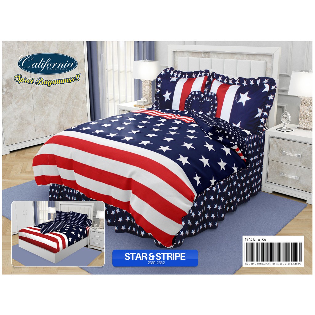 Jual bedcover set 180x200 motif bendera amerika | USA sprei rumbai ...