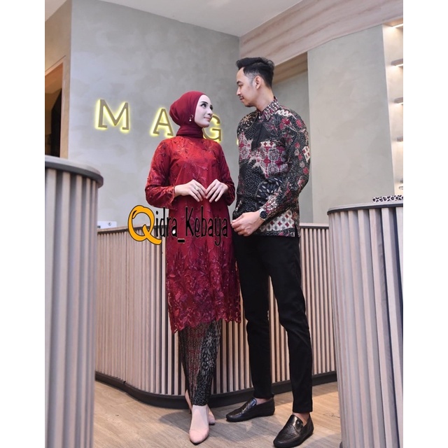 Jual Set Kebaya Couple Kemeja Batik Lengan panjang Pakaian Couple Pesta ...