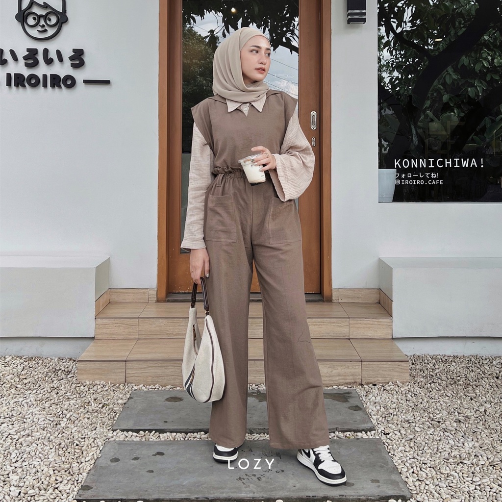 Jual Lozy Hijab - Kumi Set (One Set Linen Vest Rompi Cewe) | Shopee Indonesia