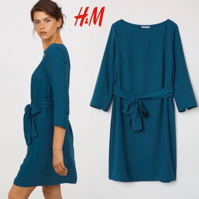 Jual Dress H*M Tie Belt Dress Turqoise - Dress H&M Wanita Branded ...