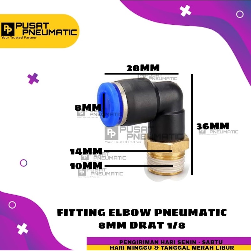 Jual FITTING ELBOW PNEUMATIC SELANG 8MM DRAT 1/8" | Shopee Indonesia
