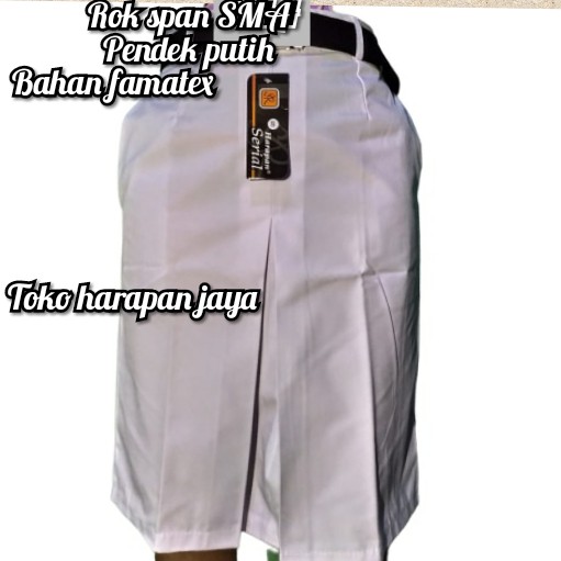 Jual Rok span pendek SMA lipat satu putih size S sampai L6/Rok seragam sekolah SMA bahan famatex ...