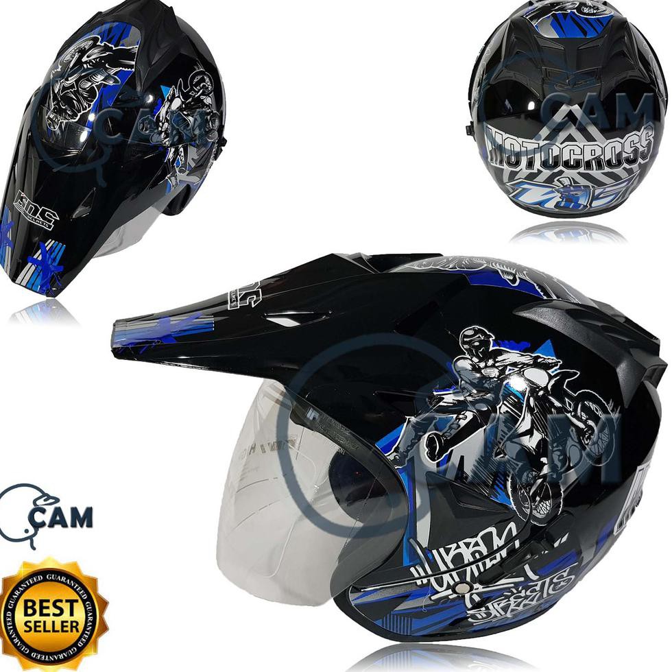 Jual Helm Motor Sni 2 Kaca Knc Trail Moto Cross Black Gloss Biru Bukan ...