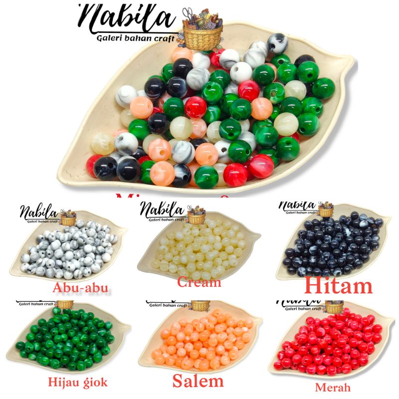 Jual (40grm) Mote marmer bulat 8/10/12/14/16mm bahan craft kerajinan ...