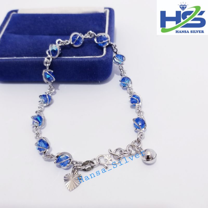 Jual Gelang Perak Asli Tangan Wanita Silver 925 Lapis Emas Putih Batu ...
