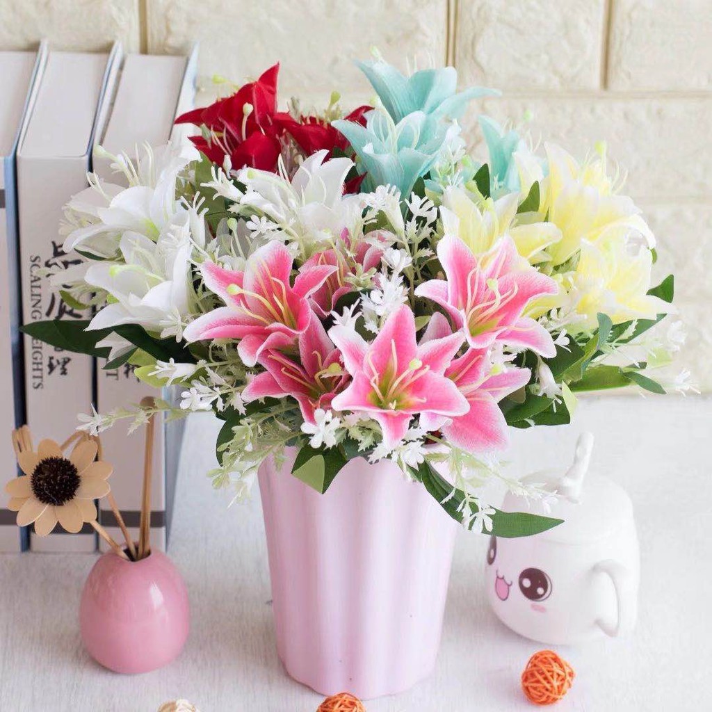 Jual Bunga Lili Plastik Tanpa Vas / Pot Lily Artificial Kembang Sepatu ...
