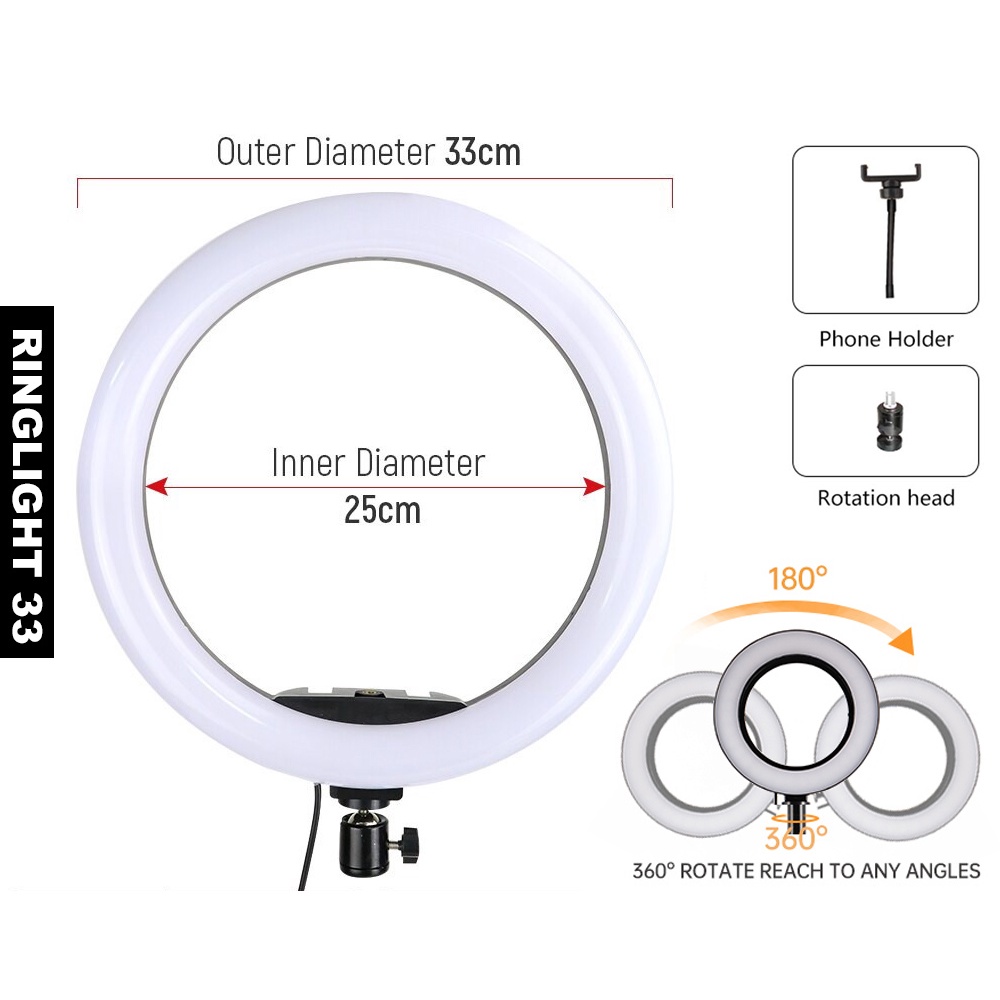 Jual Selfie Ring Light 13" inch 33cm Lampu Ring LED Soft Light Premium ...