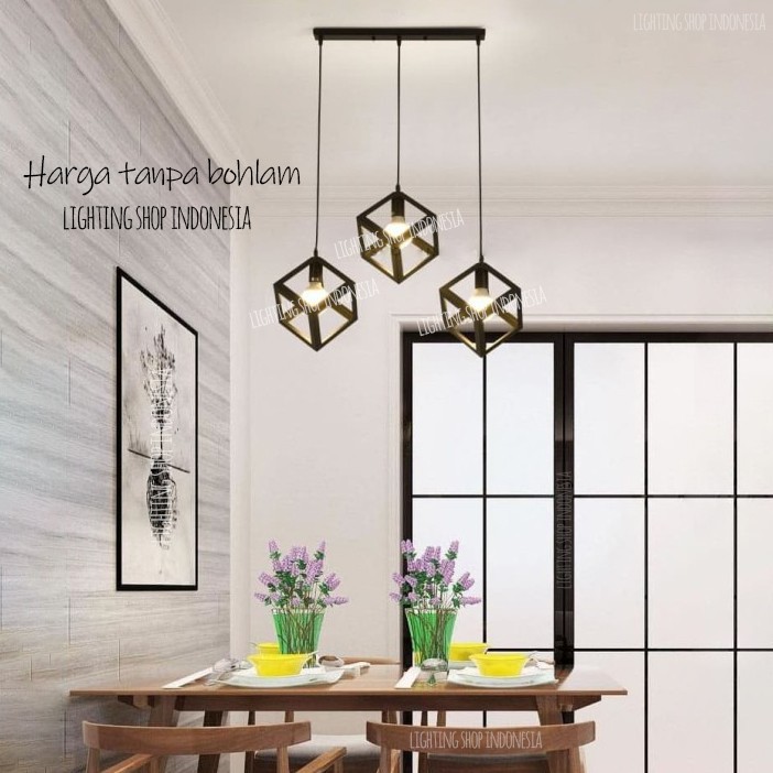 Jual Lampu gantung 3in1 1set isi 3lampu void kop bulat panjang minimalis fiting e27 pendant lamp ...