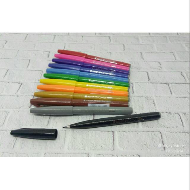 Jual Pentel Touch Brush Sign Pen 12 warna Colouring Kuas Spidol ...