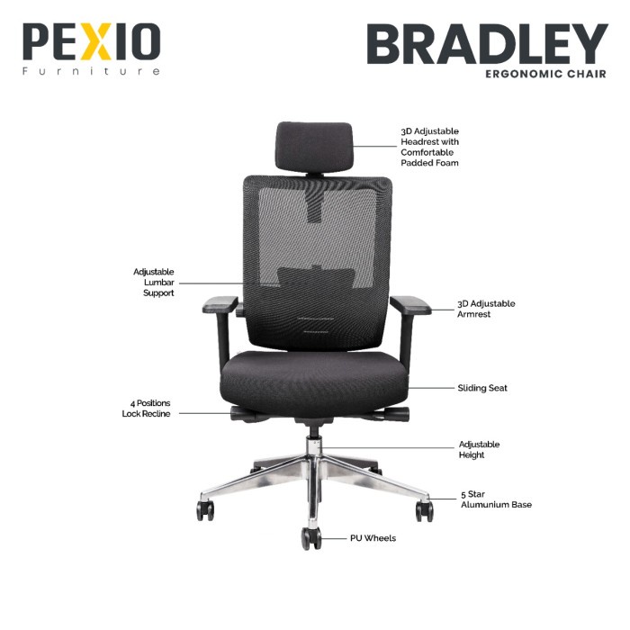 Jual Kursi Kantor | Kursi Jaring | Kursi Ergonomic | Bradley | PEXIO ...