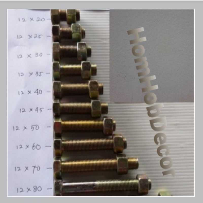Jual Mur Baut Besi Kuning/Siku Besi M12 PerPcs | Shopee Indonesia
