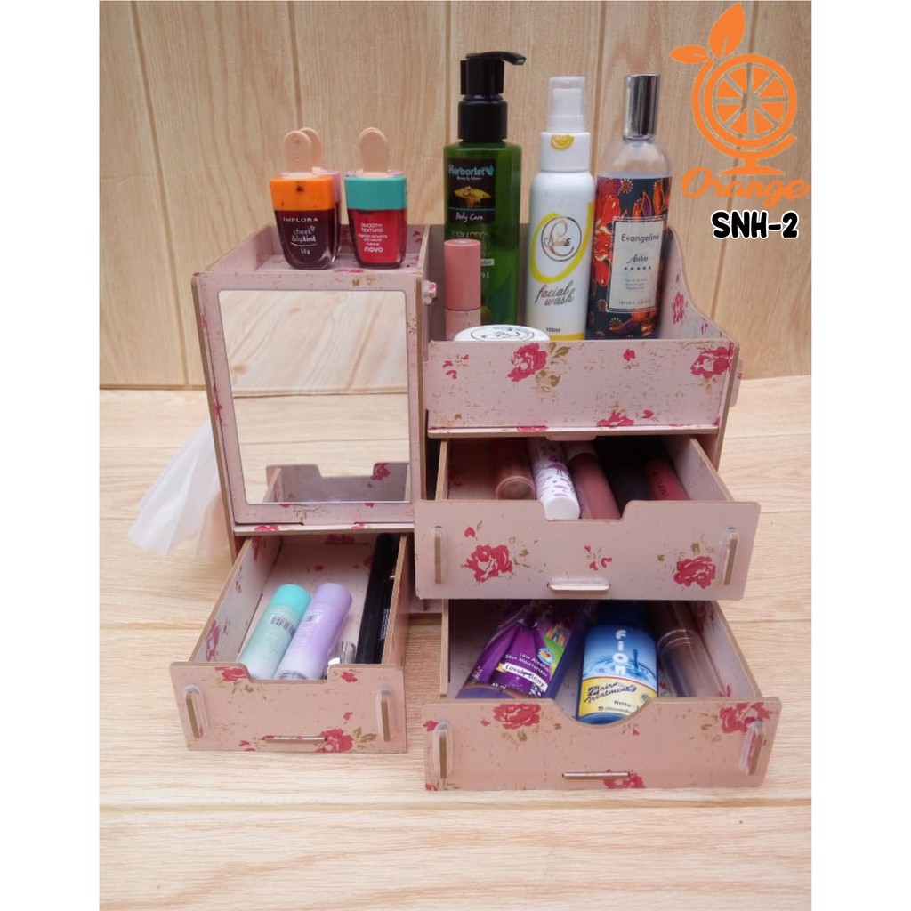 Jual Rak Kosmetik Bahan Kayu Motif Bunga Motif Polos Plus Kaca Cosmetic ...