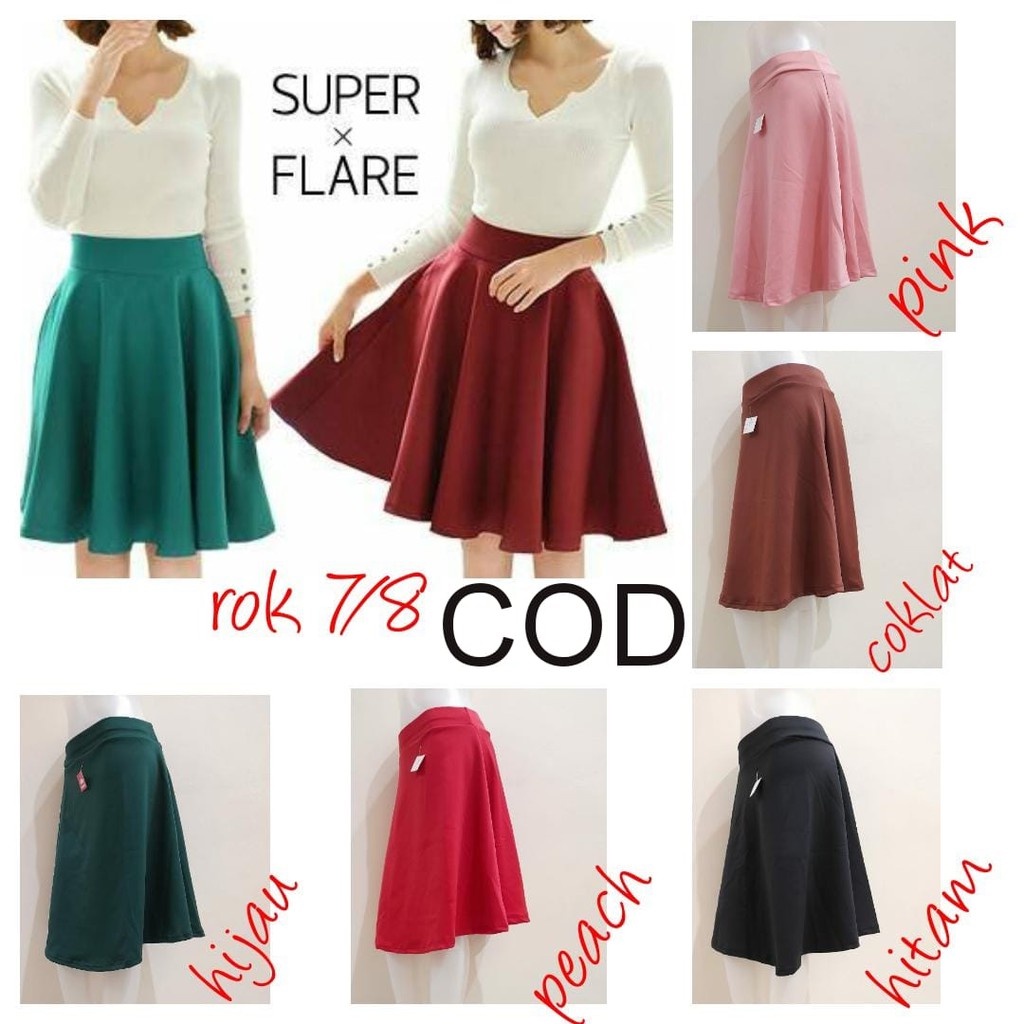 Jual Rok Flare 7/8 / Mekar Scuba Lipit Selutut / Model Terbaru | Shopee ...