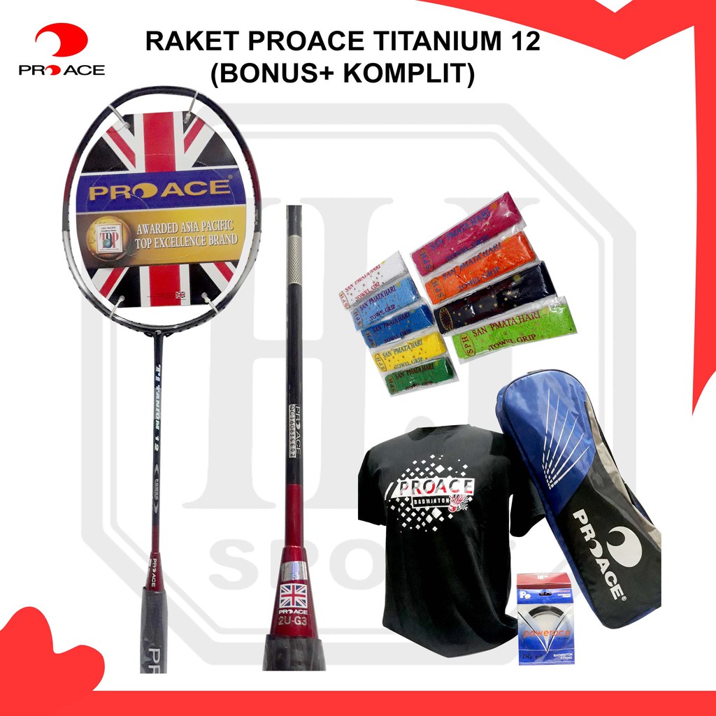 Jual Raket Original Pro Ace Titanium 12 Bonus Komplit Badminton ...