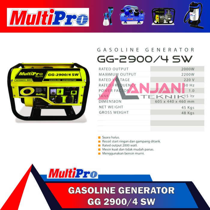 Jual MESIN GENSET LISTRIK BENSIN 2000 WATT MULTIPRO GG-2900/4SW GENERATOR SET 2000WATT 2 KW 2KW ...