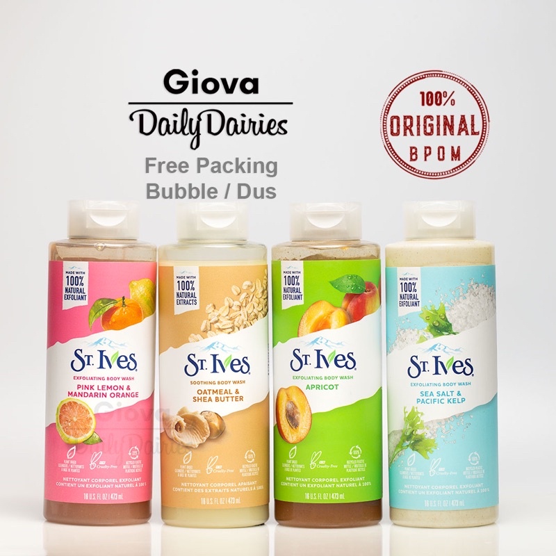 Jual St Ives exfoliating body wash apricot sea salt pacific kelp pink ...