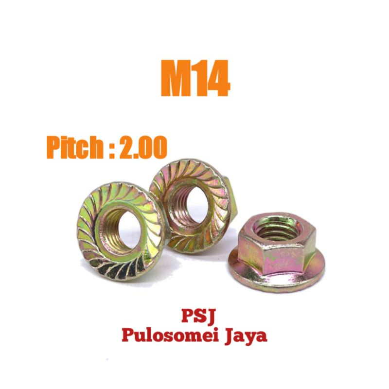 Jual Mur Topi Kuning M14 / Hex Flange Nut M14 Pitch 2.00 Kunci 22 ...