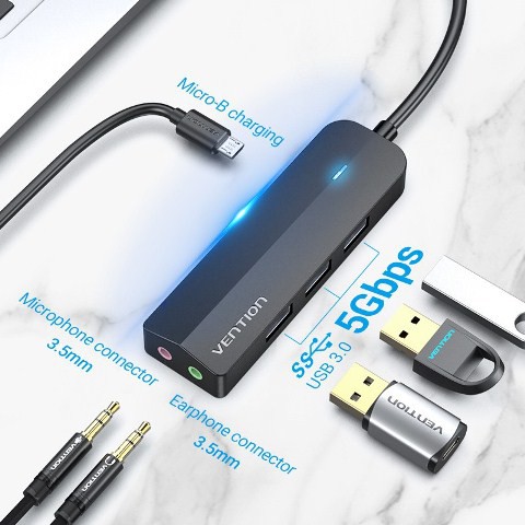 Jual Original Vention USB HUB 3.0 Plus USB Sound card Dengan Power ...
