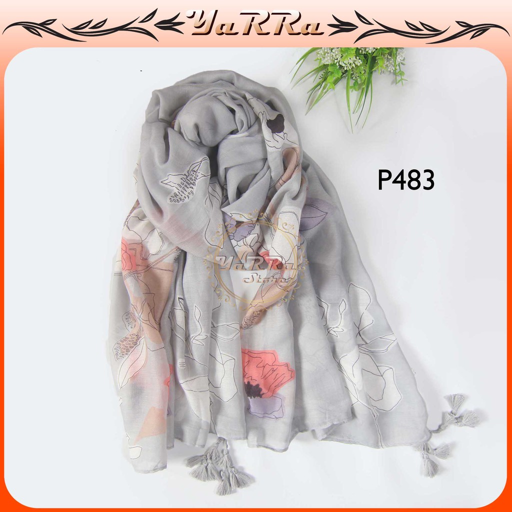 Jual Pashmina Premium Import Motif bunga P483 Yarrastore scarf wanita hijab motif | Shopee Indonesia