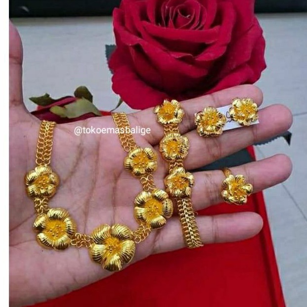 Jual Set Perhiasan Bunga Mawar 80 gram Emas Asli LM/London 24K kadar 99 ...
