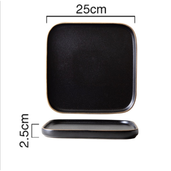 Jual Black Matte Square Gold Plate / Piring Saji Makan Steak Salad ...