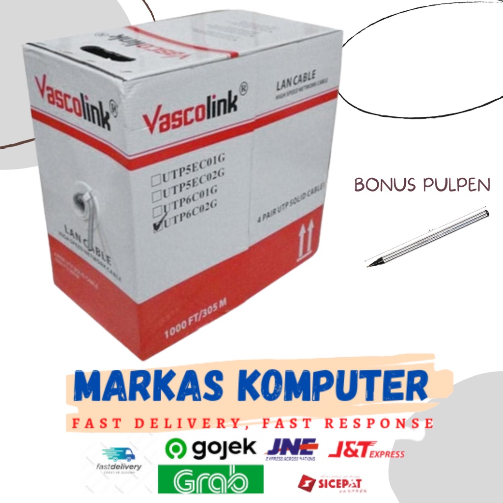 Jual Kabel LAN UTP cat6 / Cat 6 Vascolink Original 1 roll 305 Meter | Shopee Indonesia