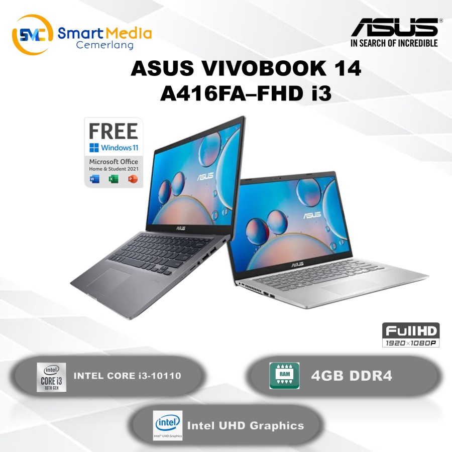 Jual ASUS VIVOBOOK 14 A416FA - i3-1005G1 - 4GB - 256GB SSD - INTEL UHD ...