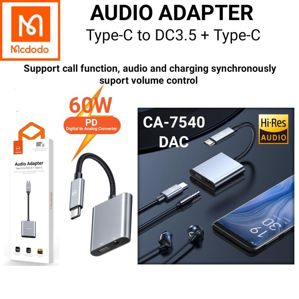 Jual Mcdodo Splitter Type C to DC 3.5mm Audio Jack Splitter Audio Open ...