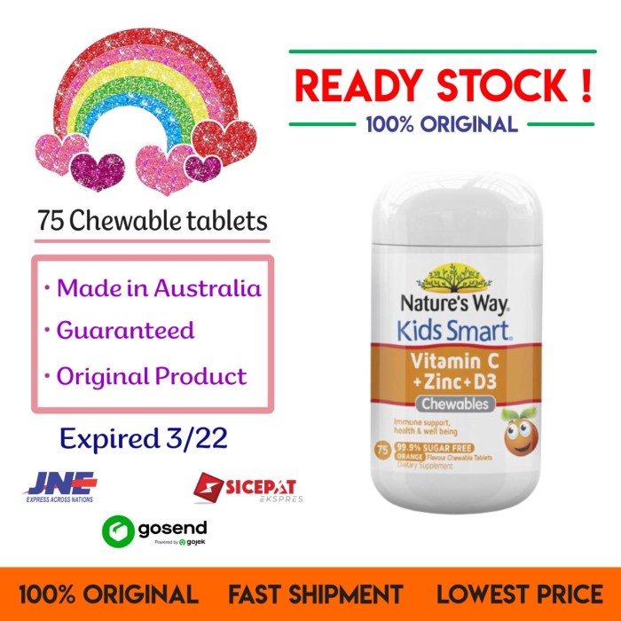 Jual Nature'S Way Kid Smart Kidsmart Vitamin C Zinc D3 Anak 75 Chewable ...