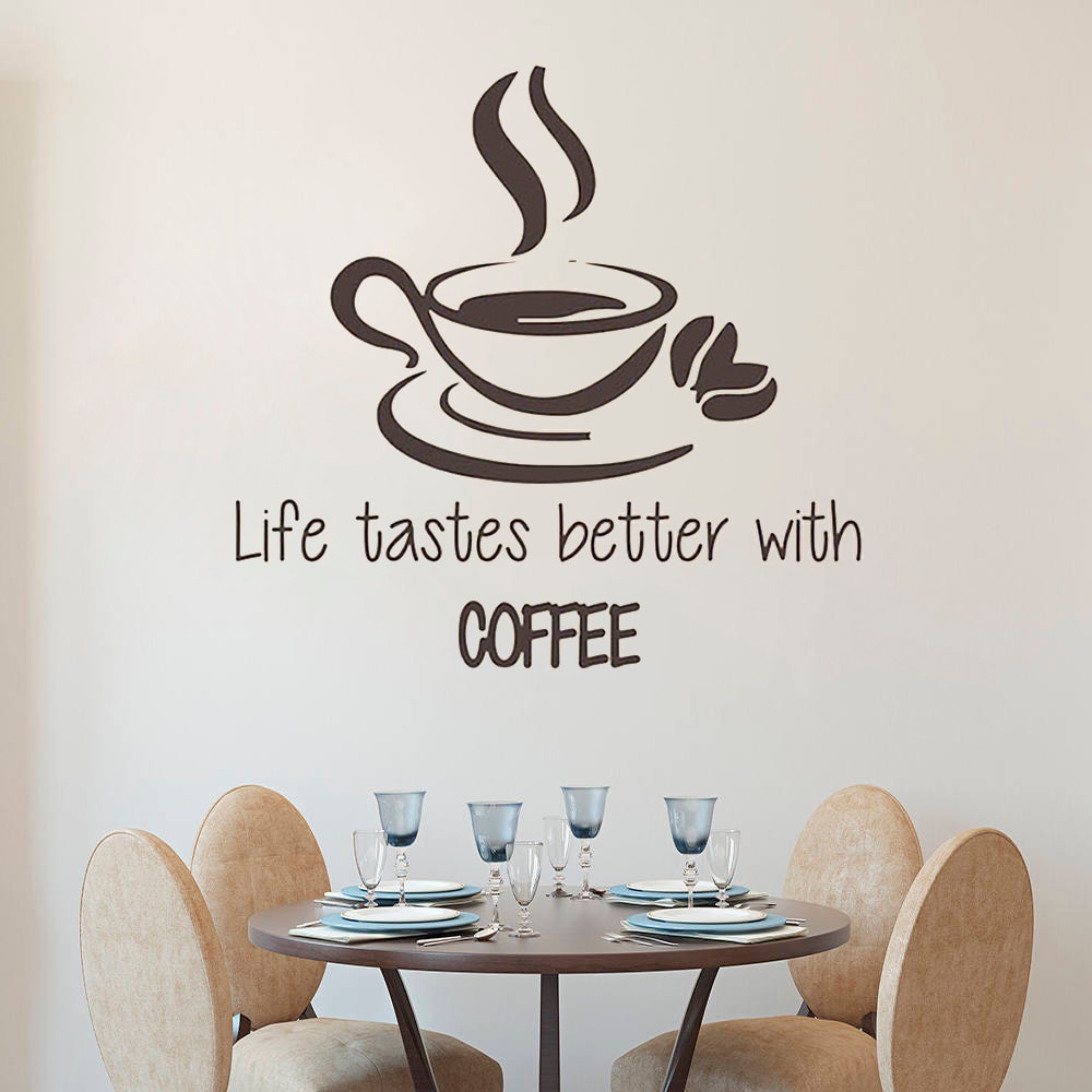 Jual Stiker Dinding Kopi Dekorasi Kafe Life Tastes Better With Coffee ...