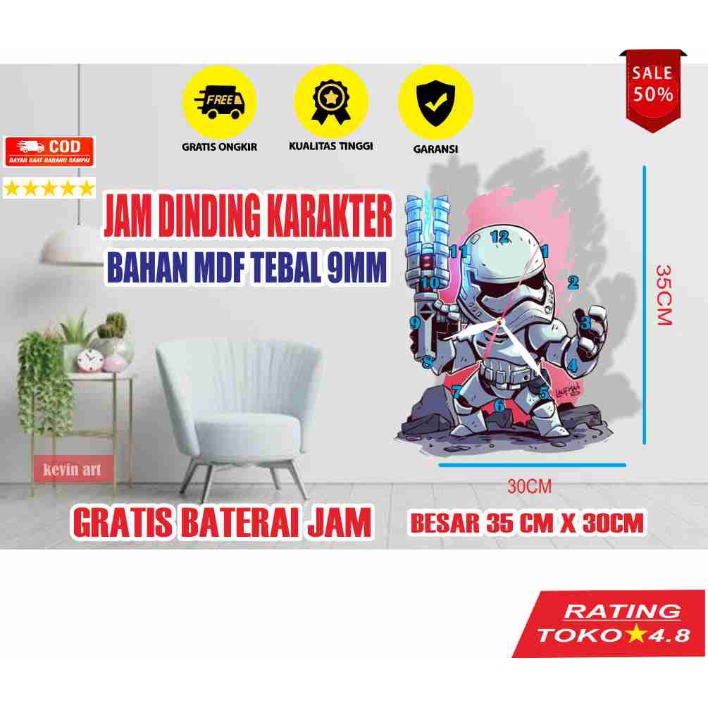 Jual JAM DINDING BESAR UNIK KARAKTER STAR WARS MURAH DEKORASI DINGDING ...