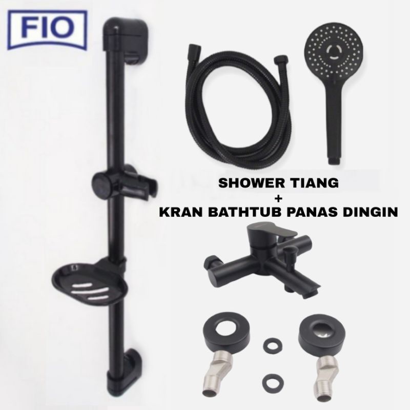 Jual Shower Tiang Hitam Kran Bathub Panas Dingin Keran Mixer Black ...