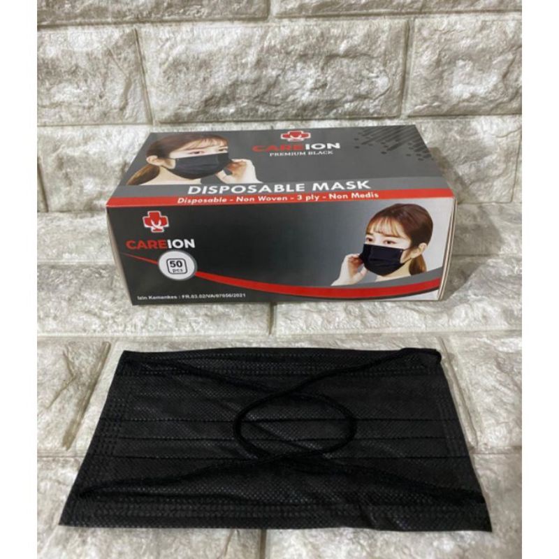 Jual Masker hijab hitam 3 ply isi 50 pcs masker hitam hijab black ...