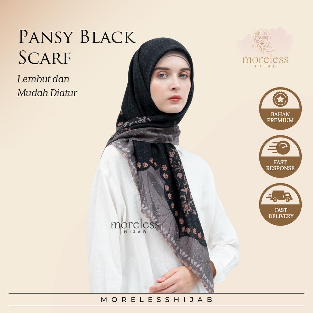 Jual Moreless Hijab - Pansy Black Hijab Voal Scarf | Printing Segi Empat Premium ( Lembut Mudah ...