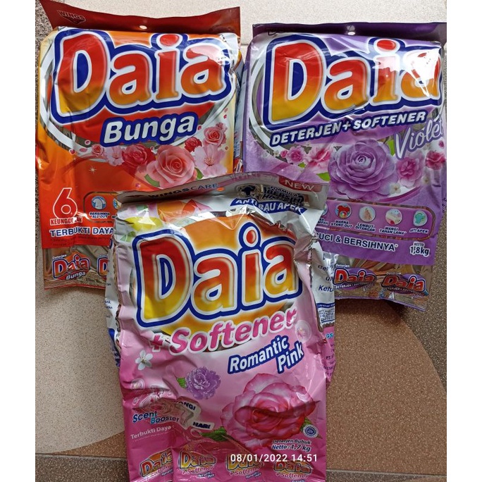 Jual DAIA DETERGENT + SOFTENER | ROMANTIC PINK | VIOLET | BUNGA 1,8 KG | Shopee Indonesia
