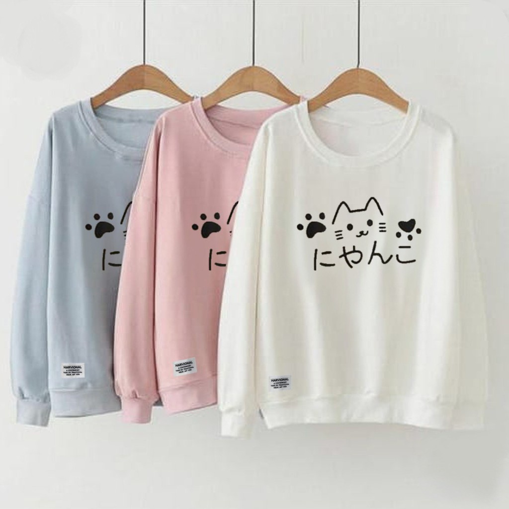 Jual Parisdivarious Sweater Crewneck Wanita Lucu Japan Cat Creamy ...