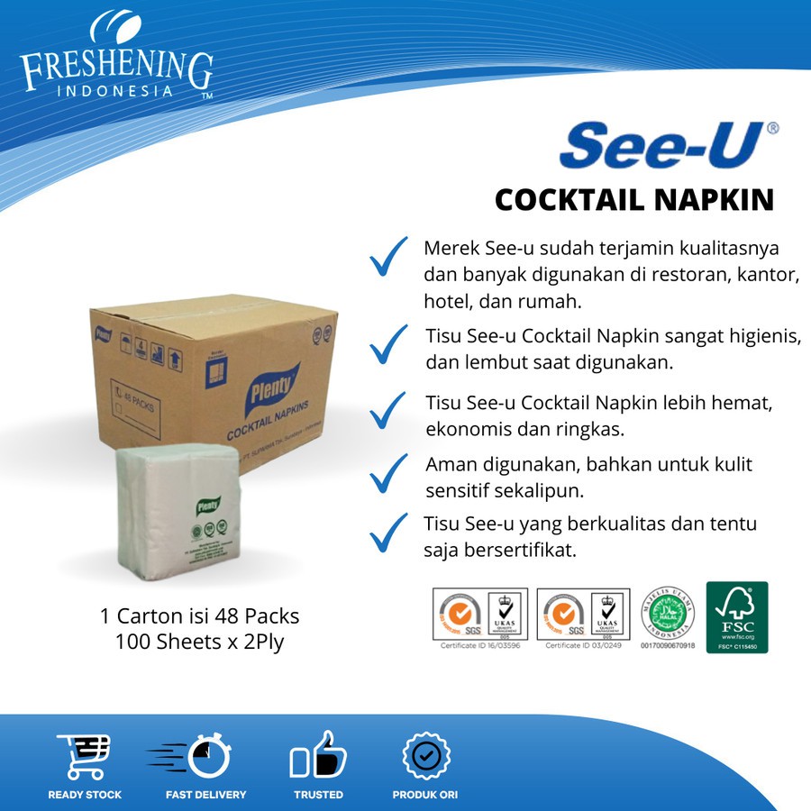 Jual SEE-U Cocktail Napkin [100's x 2 PLY / 10 Pack] | Shopee Indonesia