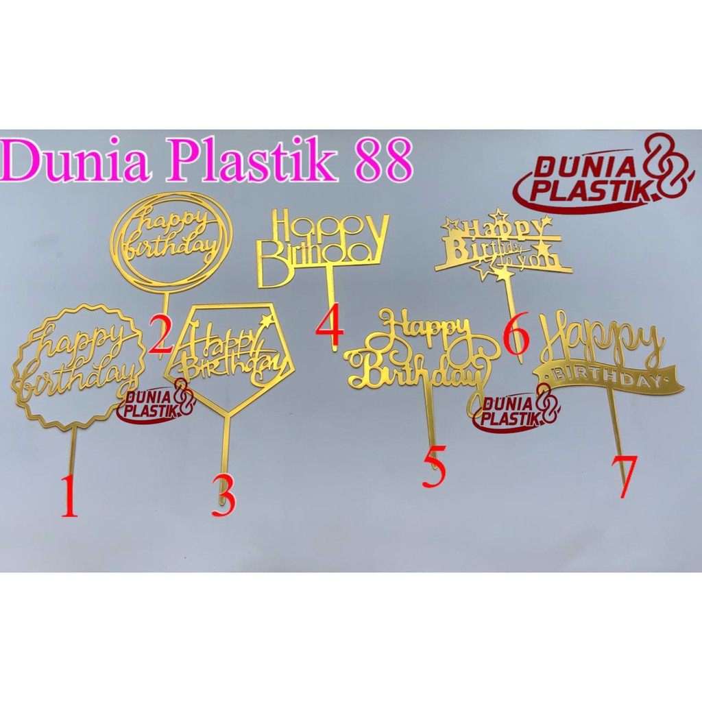 Jual isi1pcs TOPER HBD GOLD tusukan topper arcylic hiasan kue cake ...